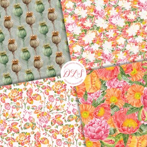Floral Digital Paper: "beautiful Bouquet" Poppies Background Pink ...