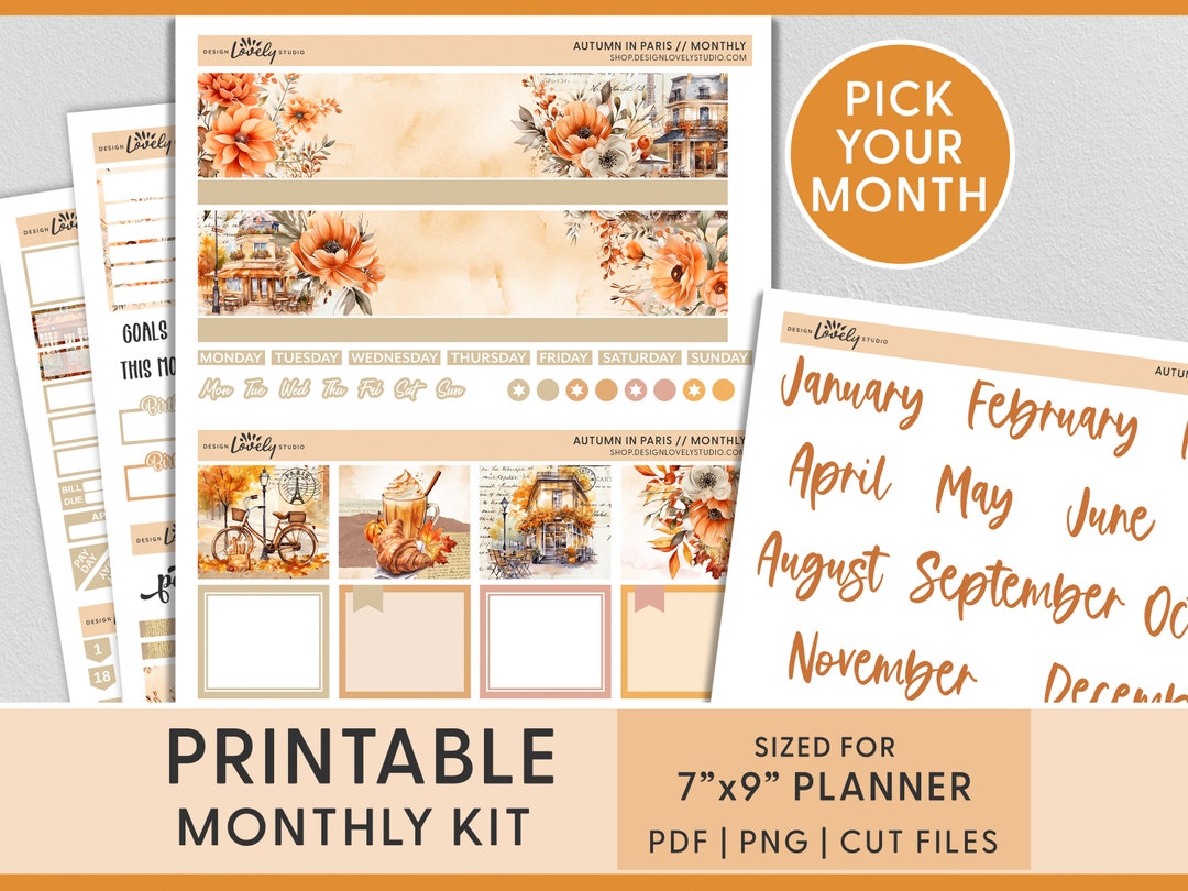 Printable Monthly Sticker Kit, September Monthly Kit, Erin Condren ...