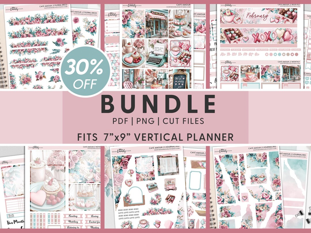 Valentine's Day Printable Planner Stickers Bundle, February Monthly ...