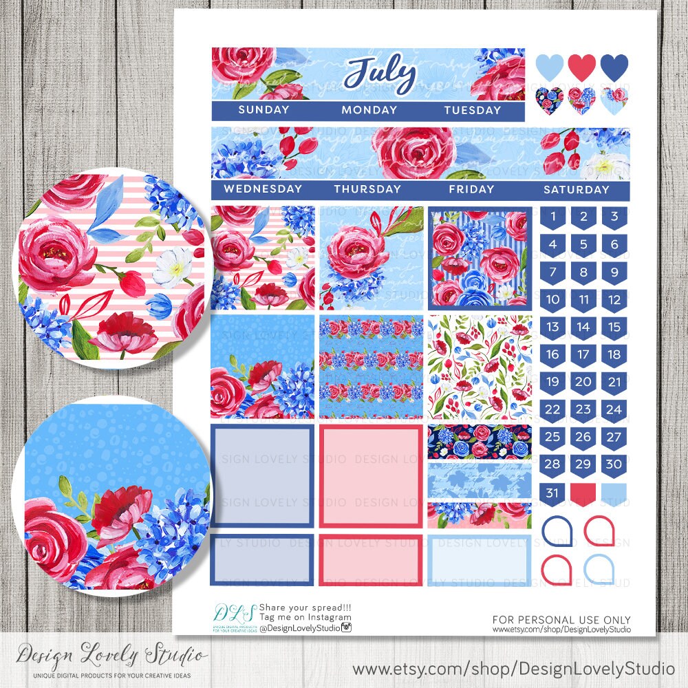 JULY Planner Stickers Printable Planner Stickers Big Happy - Etsy