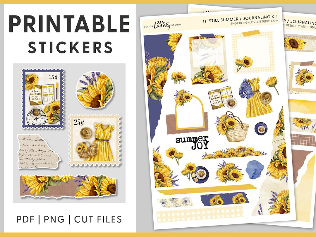 Printable Journaling Sticker Kit, Sunflower Journal Stickers ...