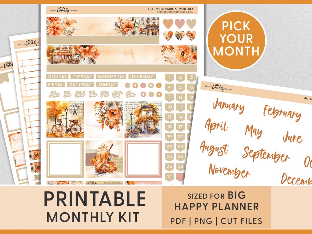 Printable Monthly Sticker Kit, Big Happy Planner, September Monthly Kit ...