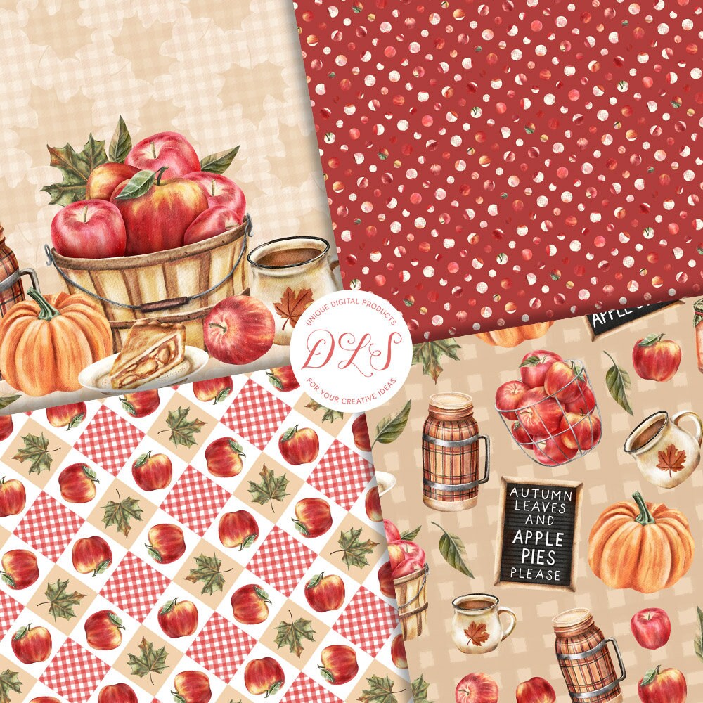 Apple Digital Paper Fall Digital Background Thanksgiving - Etsy