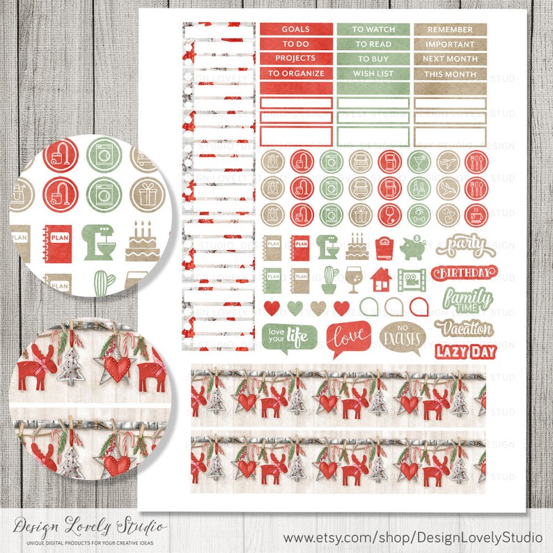 DECEMBER Planner Stickers, Printable December Monthly Kit, for Erin ...
