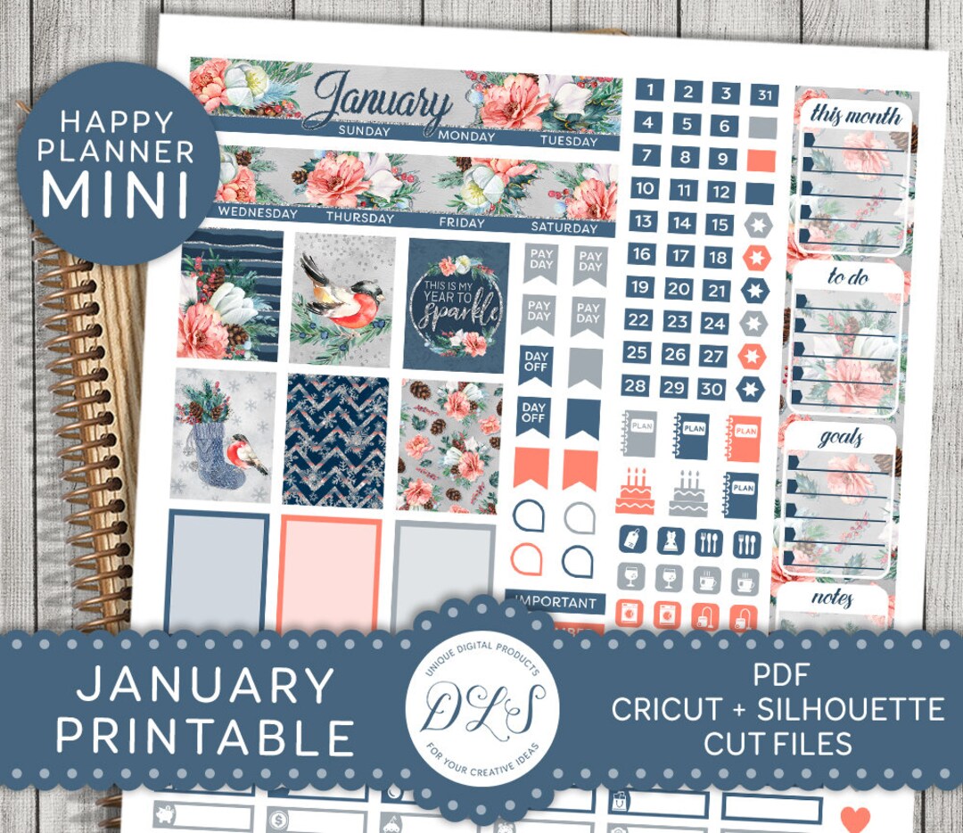 Mini Happy Planner January Monthly Kit, Mini Happy Planner January ...
