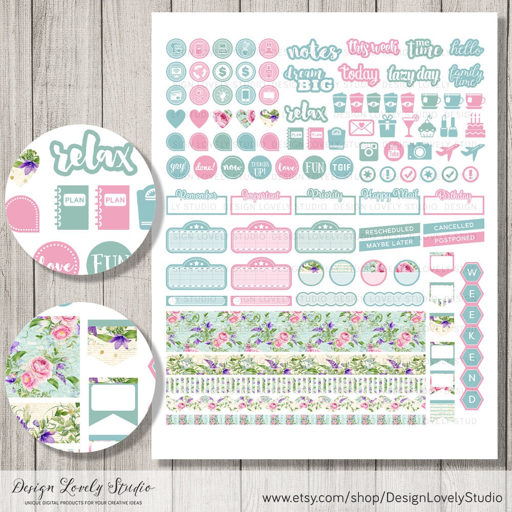 Printable Weekly Planner Kit Floral Planner Stickers Kit | Etsy
