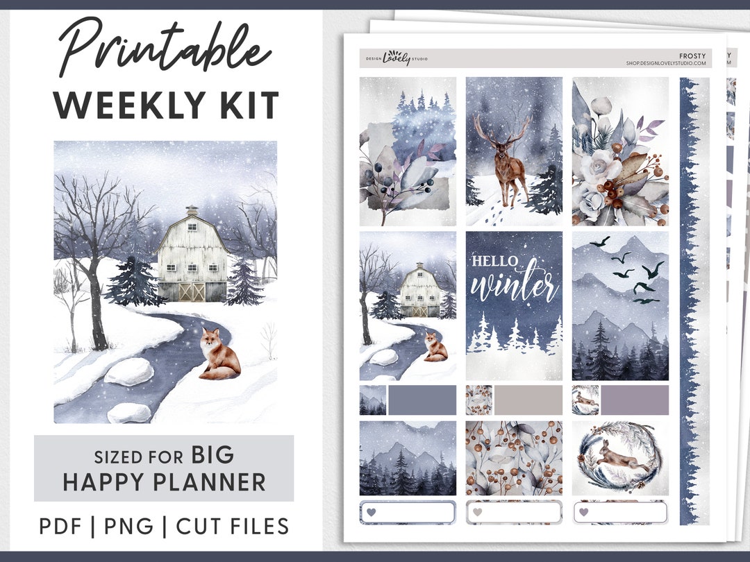 Winter Planner Stickers, Big Happy Planner Stickers Kit, Winter Forest ...