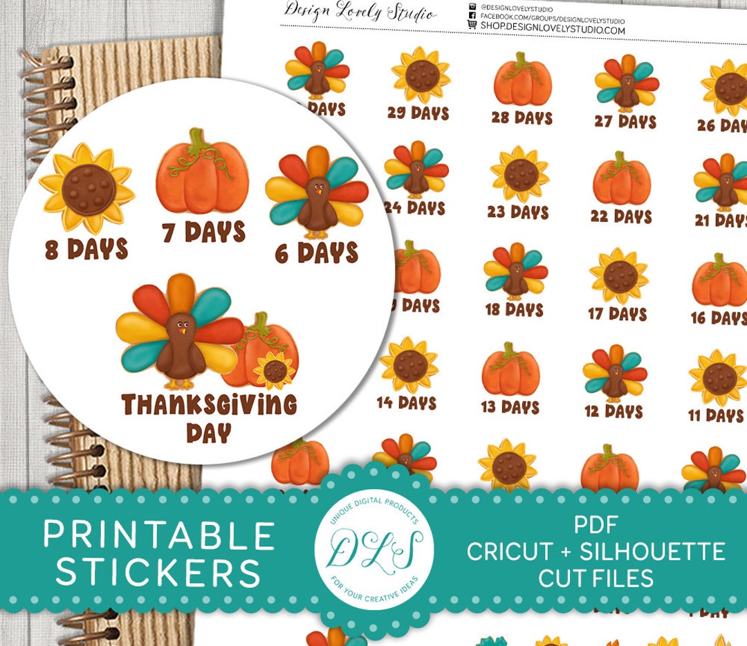 Thanksgiving Countdown Stickers, Printable Thanksgiving Countdown ...