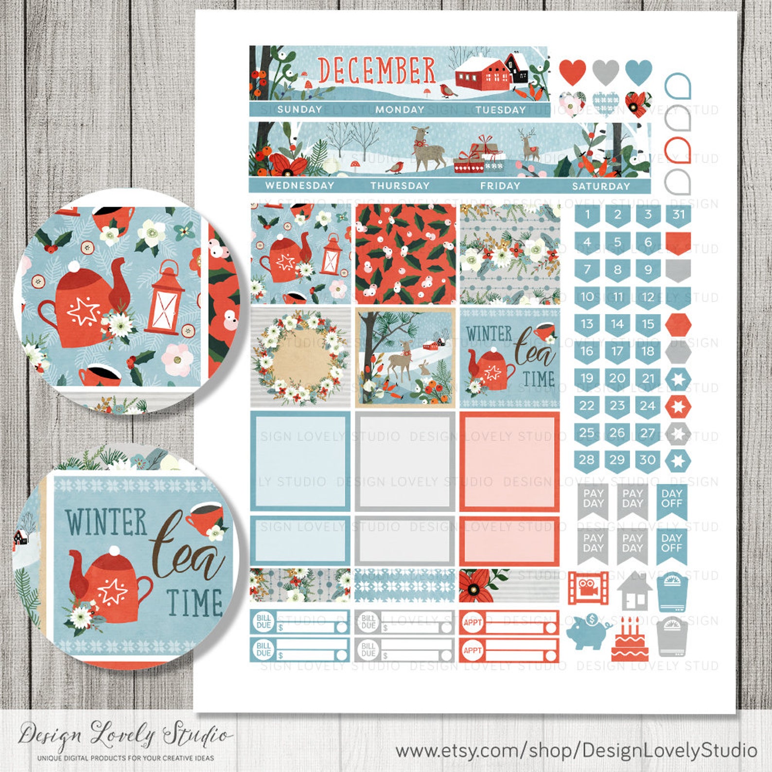 Printable December Stickers Kit Happy Planner December | Etsy