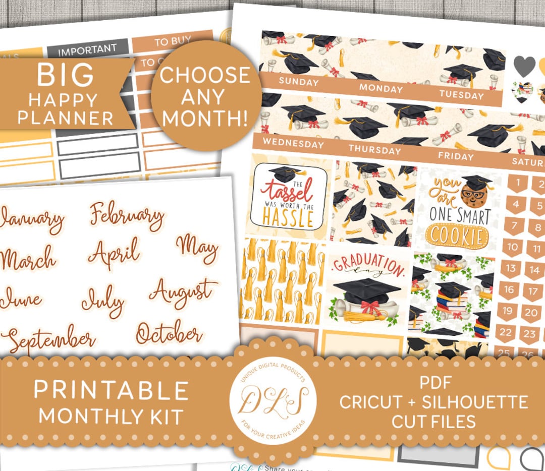 Graduation Planner Stickers Kit, Big Happy Planner Monthly Kit ...