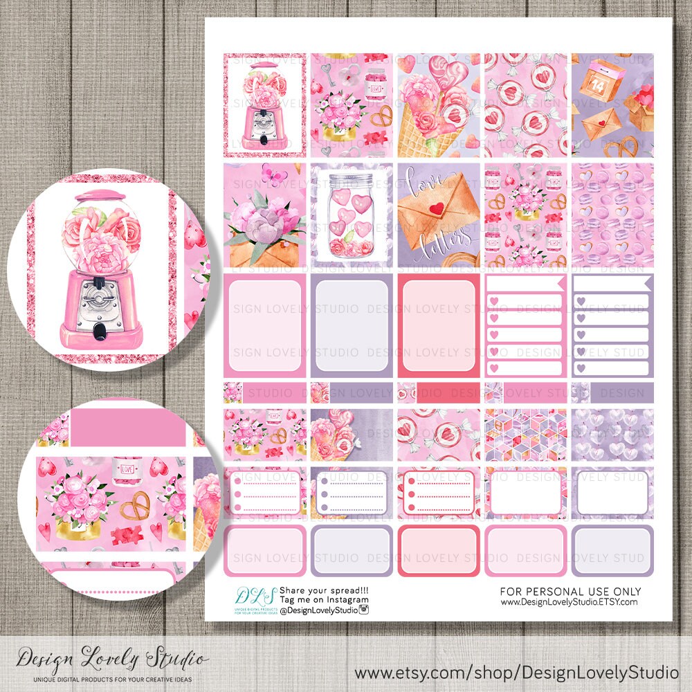 Printable VALENTINE'S DAY Planner Stickers Kit February | Etsy