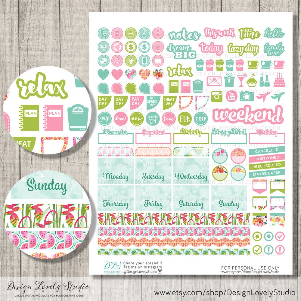 Weekly Planner Printable Stickers, Happy Planner Weekly Stickers ...