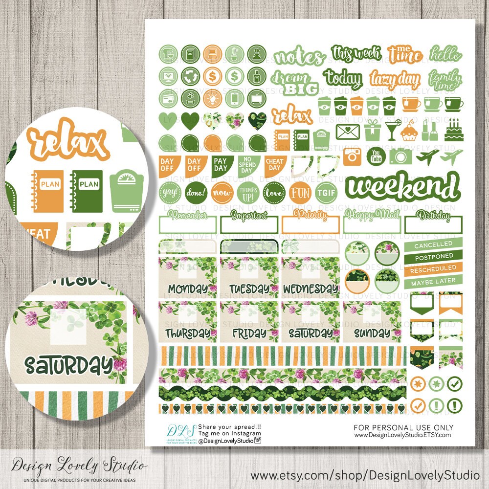 St Patrick's Day Planner Stickers Printable, March Planner Stickers ...