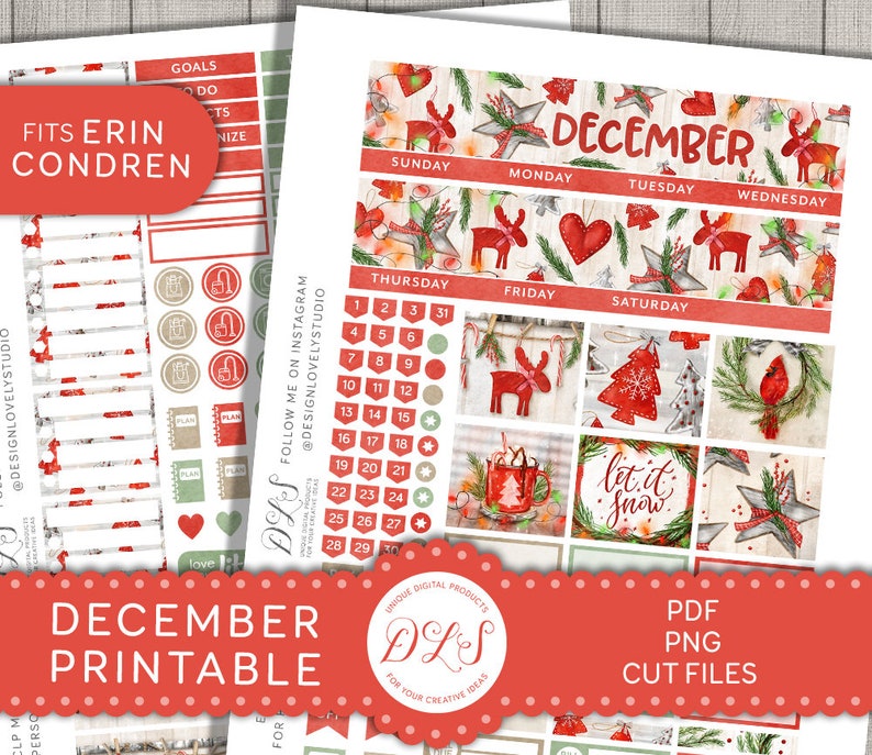 DECEMBER Planner Stickers, Printable December Monthly Kit, for Erin ...