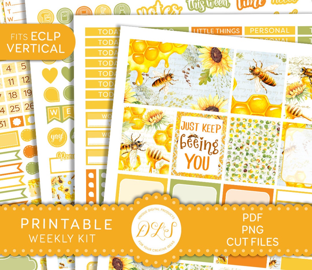 HONEY BEE Printable Planner Stickers, Summer Planner Stickers, for Use ...