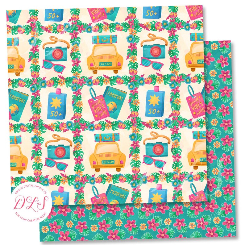 Travel Digital Paper, Vacation Digital Paper, Summer Digital Scrapbook ...