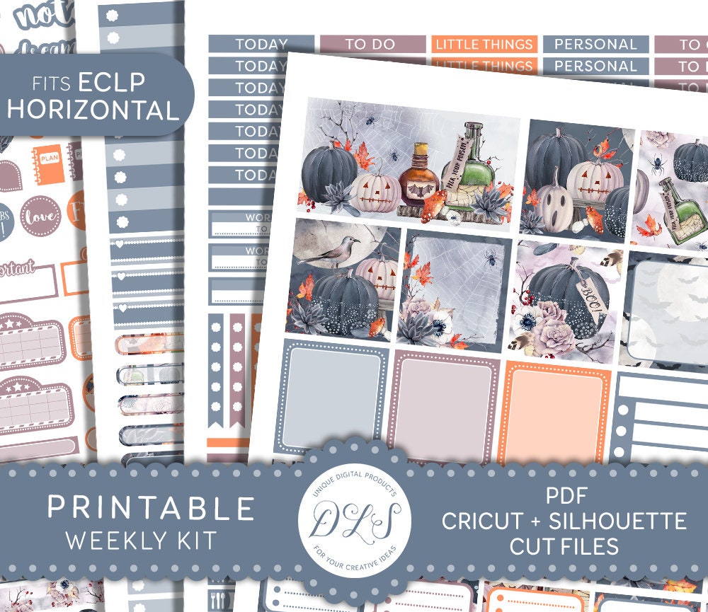 Printable Halloween Planner Stickers Kit October Weekly - Etsy