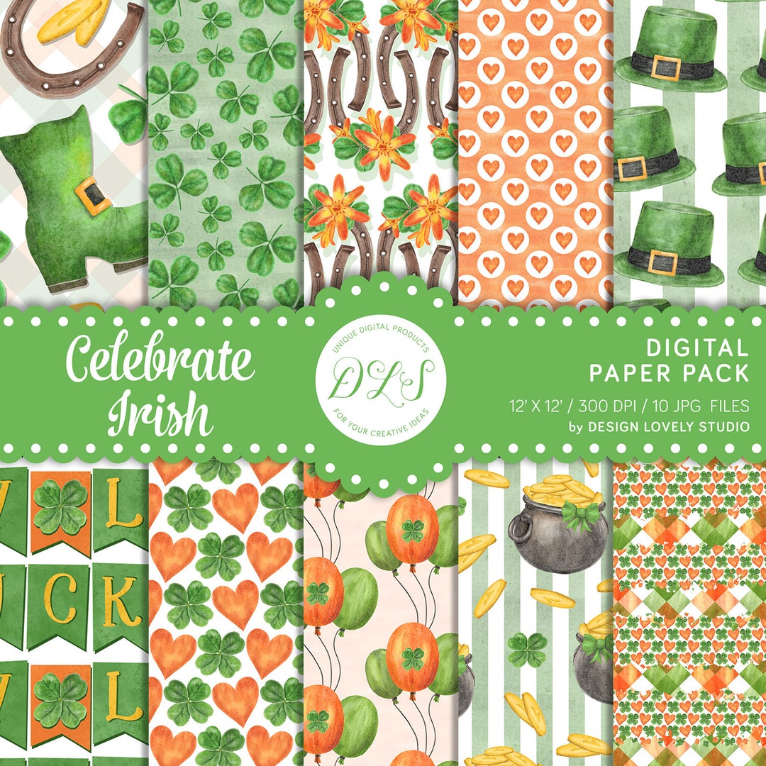 St Patricks Day Digital Paper, St Pattys Day Digital Background, Irish ...