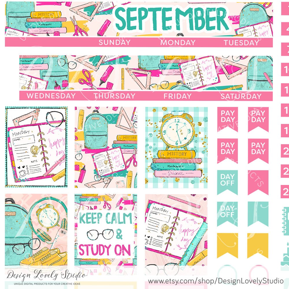 Back to School Planner Stickers, PRINTABLE September Monthly Kit, Mini ...