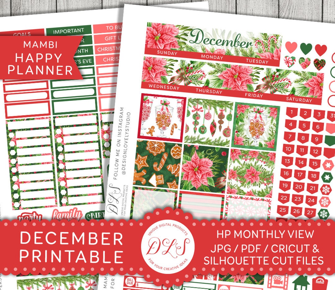 December Monthly Kit, December Planner Stickers, Mambi Happy Planner ...