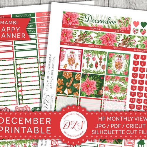 DECEMBER Monthly Stickers Kit Printable Mini Happy Planner - Etsy
