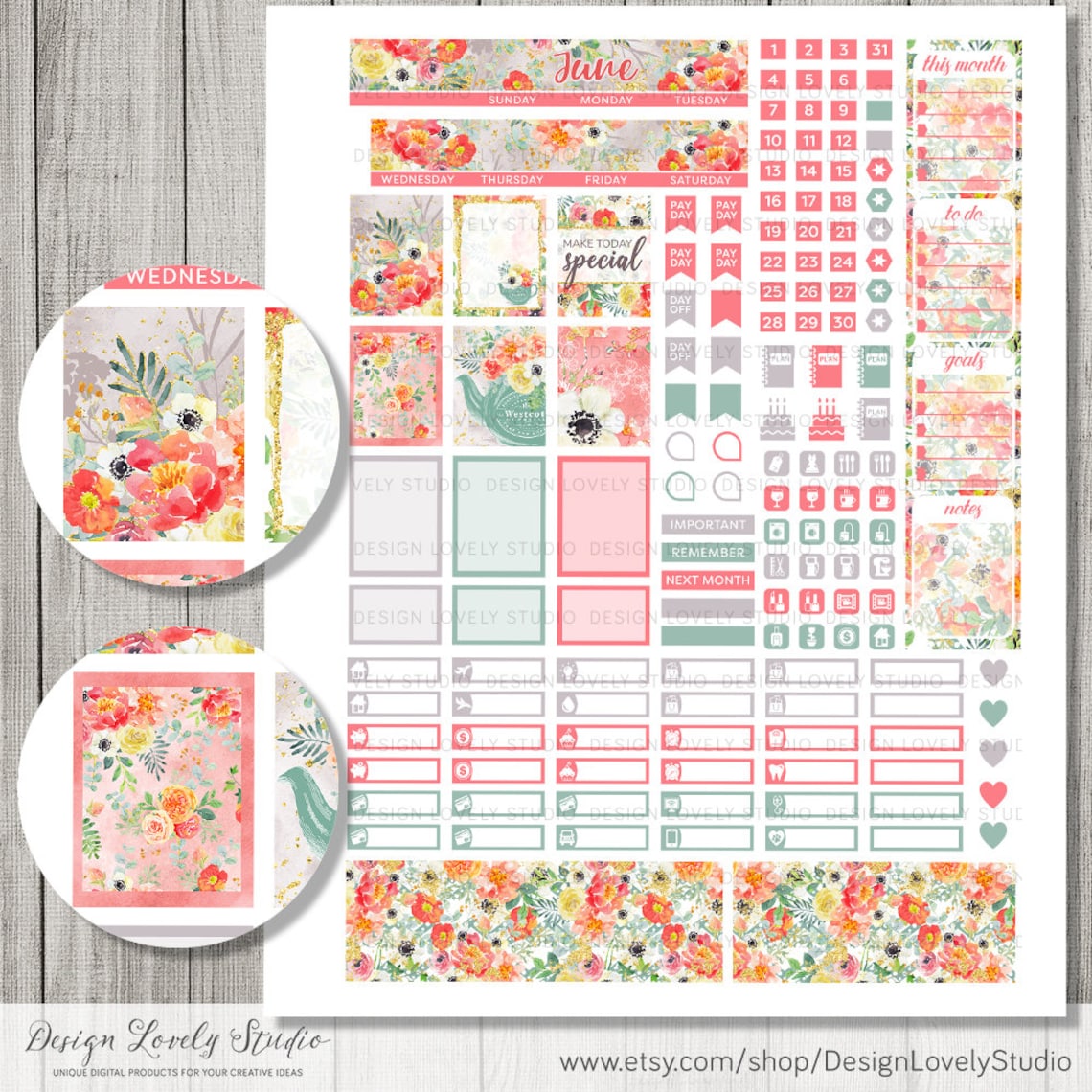 JUNE Monthly Planner Stickers, Printable Planner Stickers, Mini Happy ...