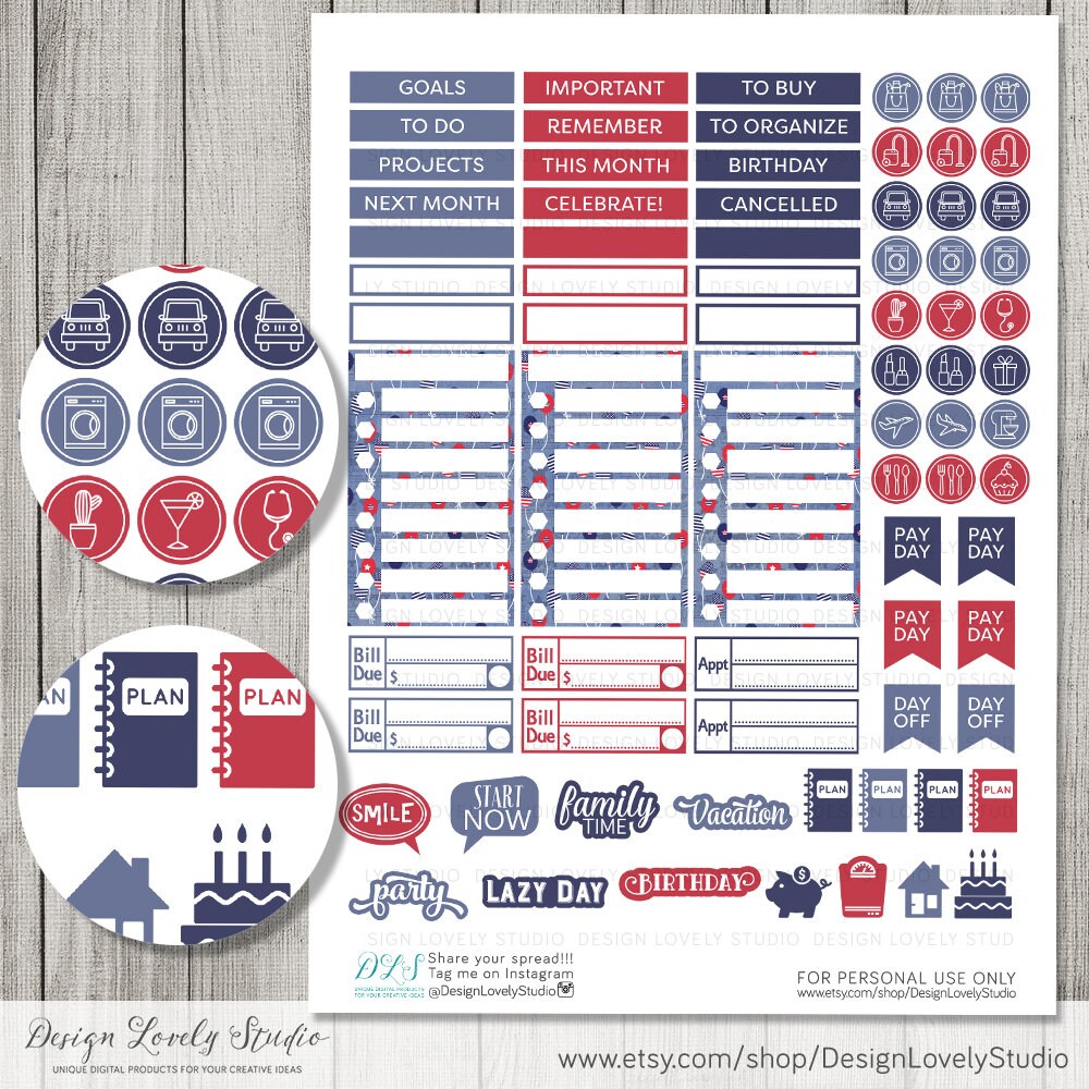 July Monthly Kit Big Happy Planner July Monthly Stickers | Etsy