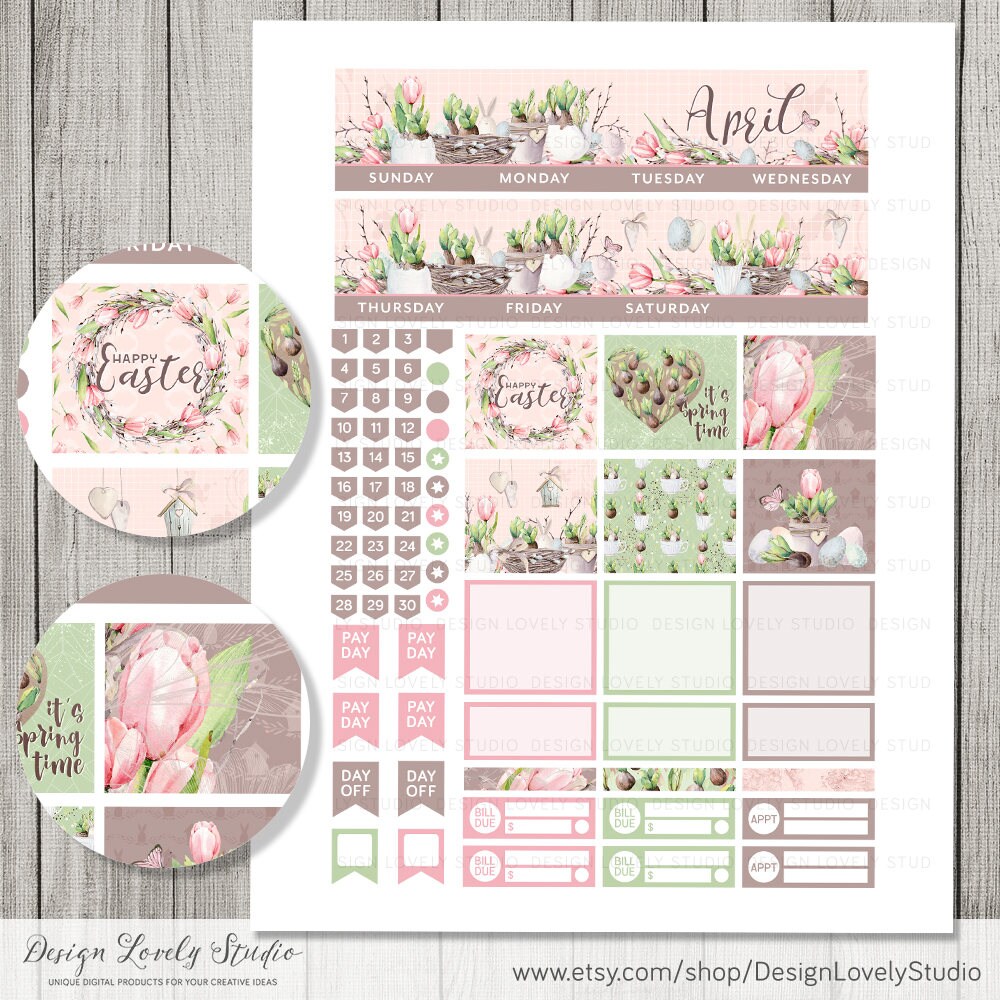 April Monthly Kit Printable April Planner Stickers Easter | Etsy