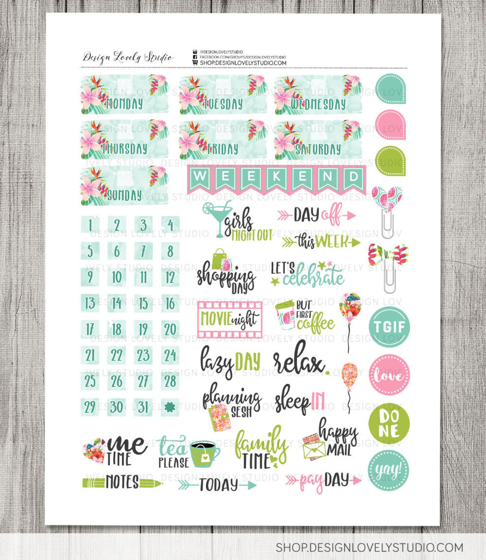 Tropical Summer Planner Stickers Kit, PRINTABLE Big Happy Planner ...