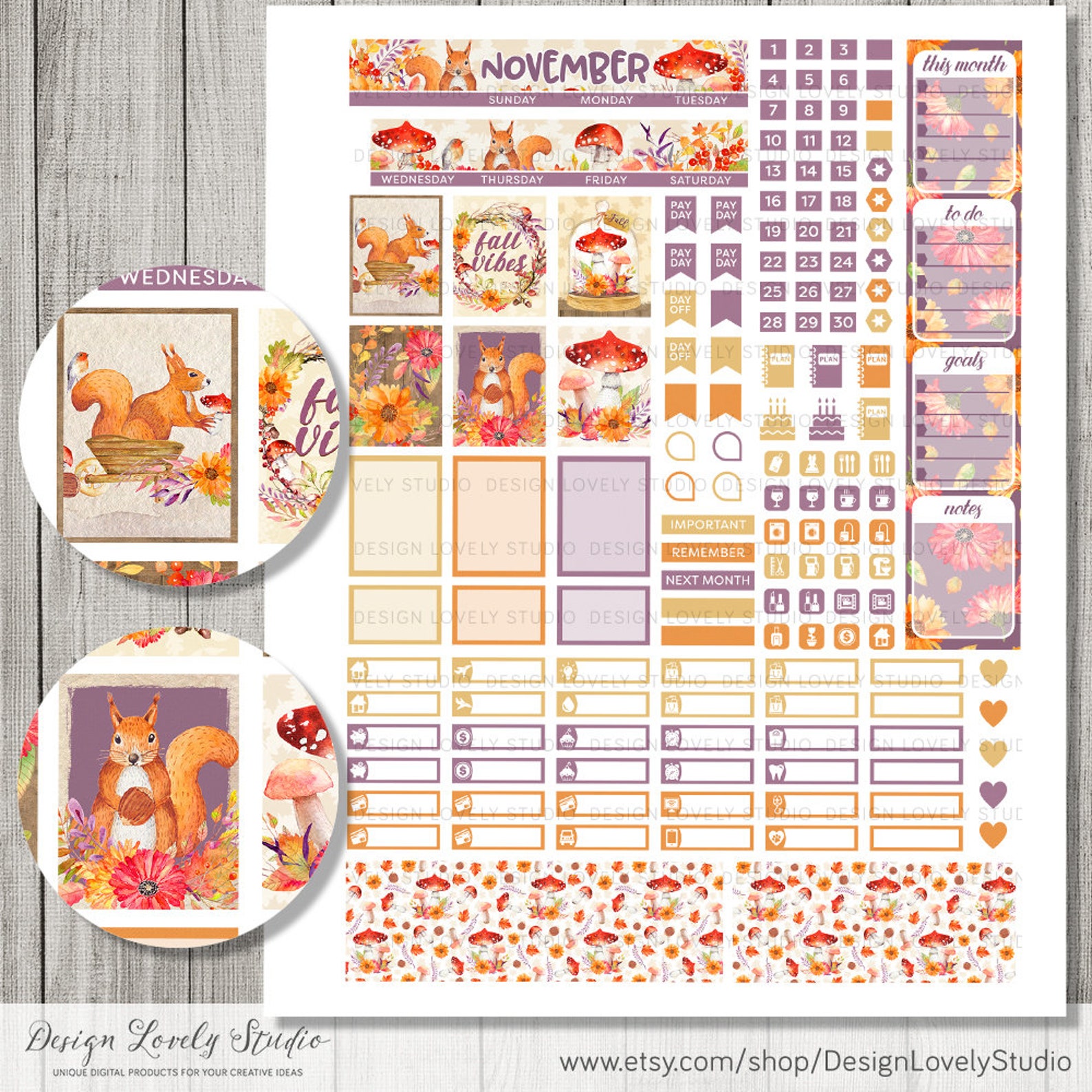 Printable November Monthly Stickers Kit, Mini Happy Planner November ...