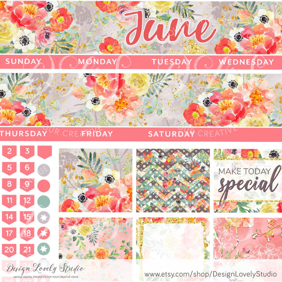 JUNE Printable Planner Stickers, Fits Erin Condren Life Planner ...