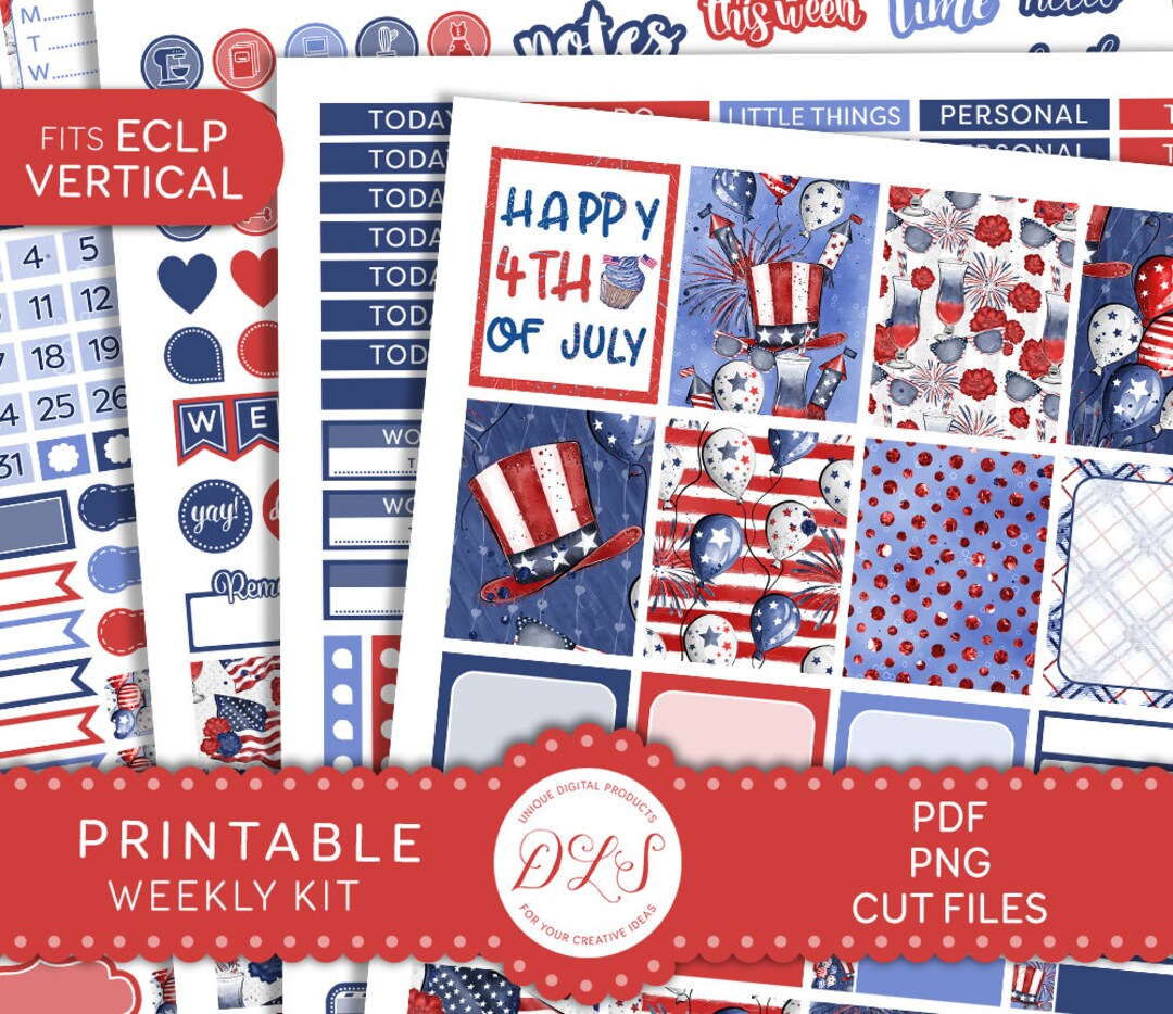 4th of July Weekly Sticker Kit, Printable Planner Stickers Kit, July ...