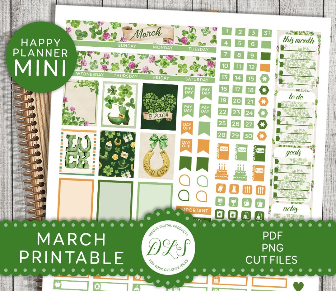 MARCH Printable Planner Stickers, Mini Happy Planner Stickers, St ...