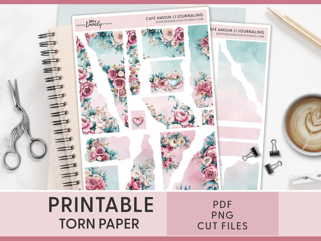 Printable Torn Paper Stickers, Ripped Paper Stickers, Valentine's Day ...