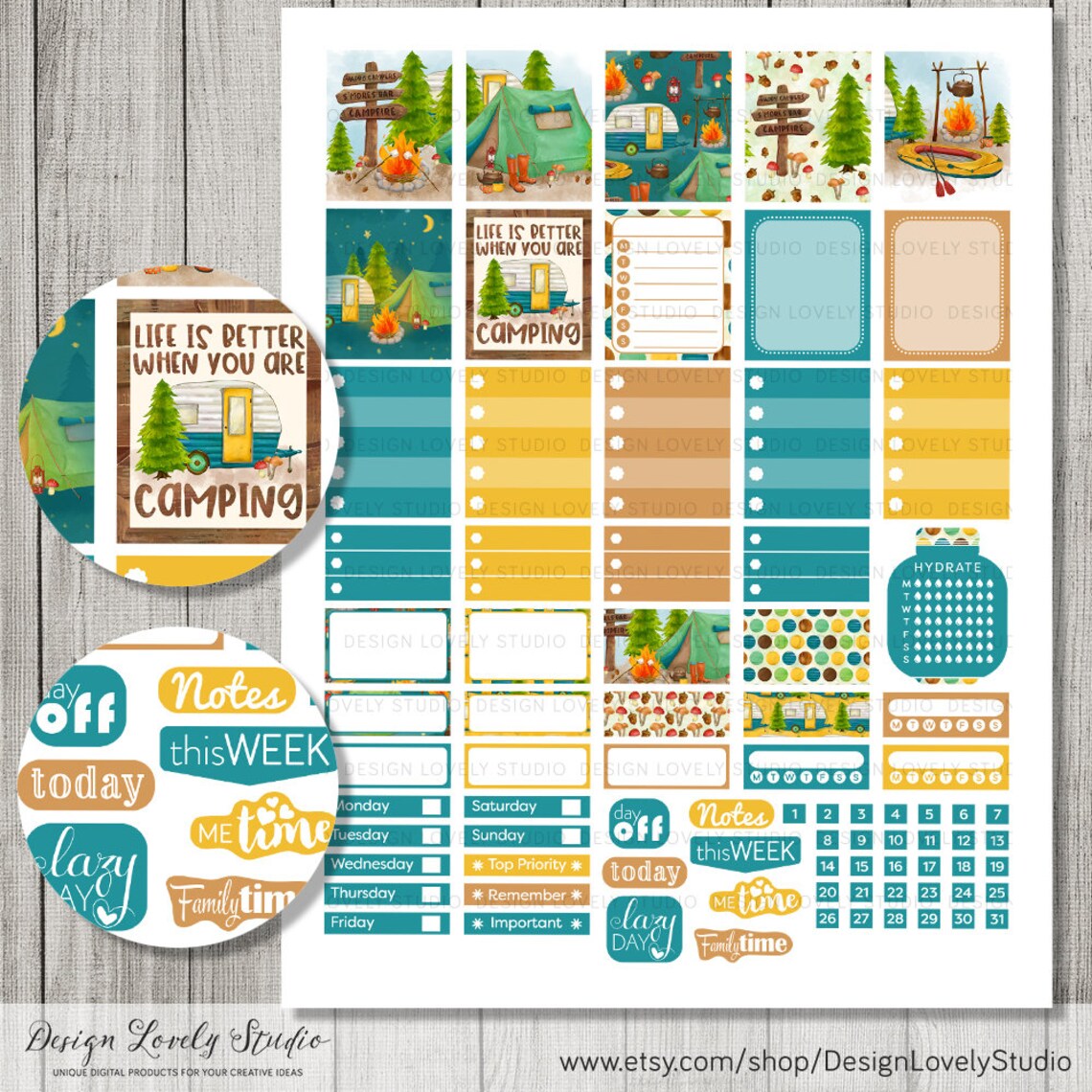 Mini Happy Planner Camping Stickers, Camping Planner Printable, Camper ...