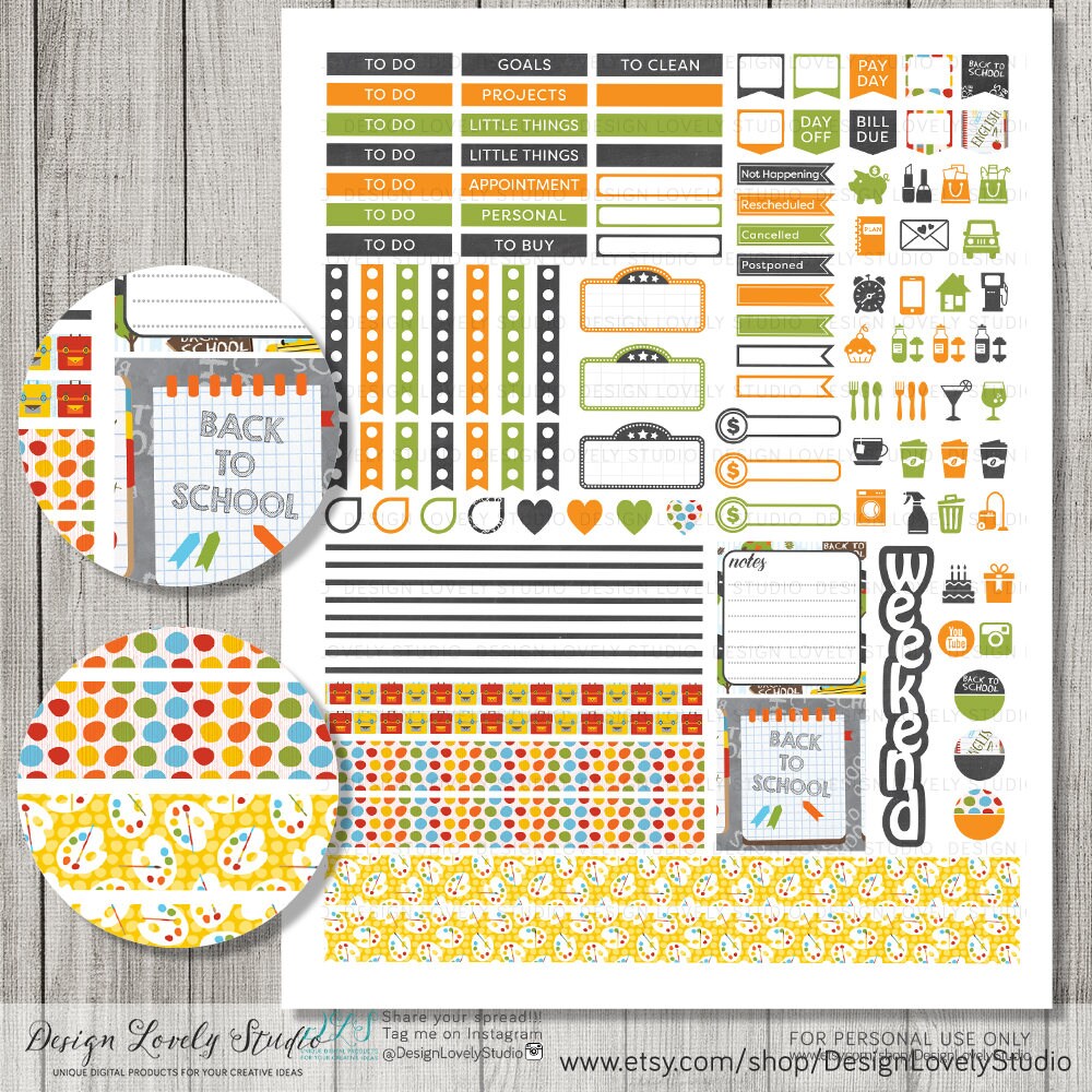 Back to School Printable Stickers Back to School Planner Kit | Etsy