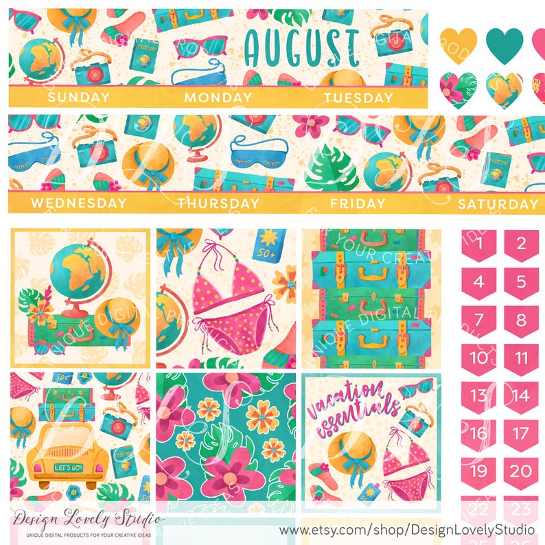 Happy Planner August Monthly Kit, August Happy Planner Printable ...