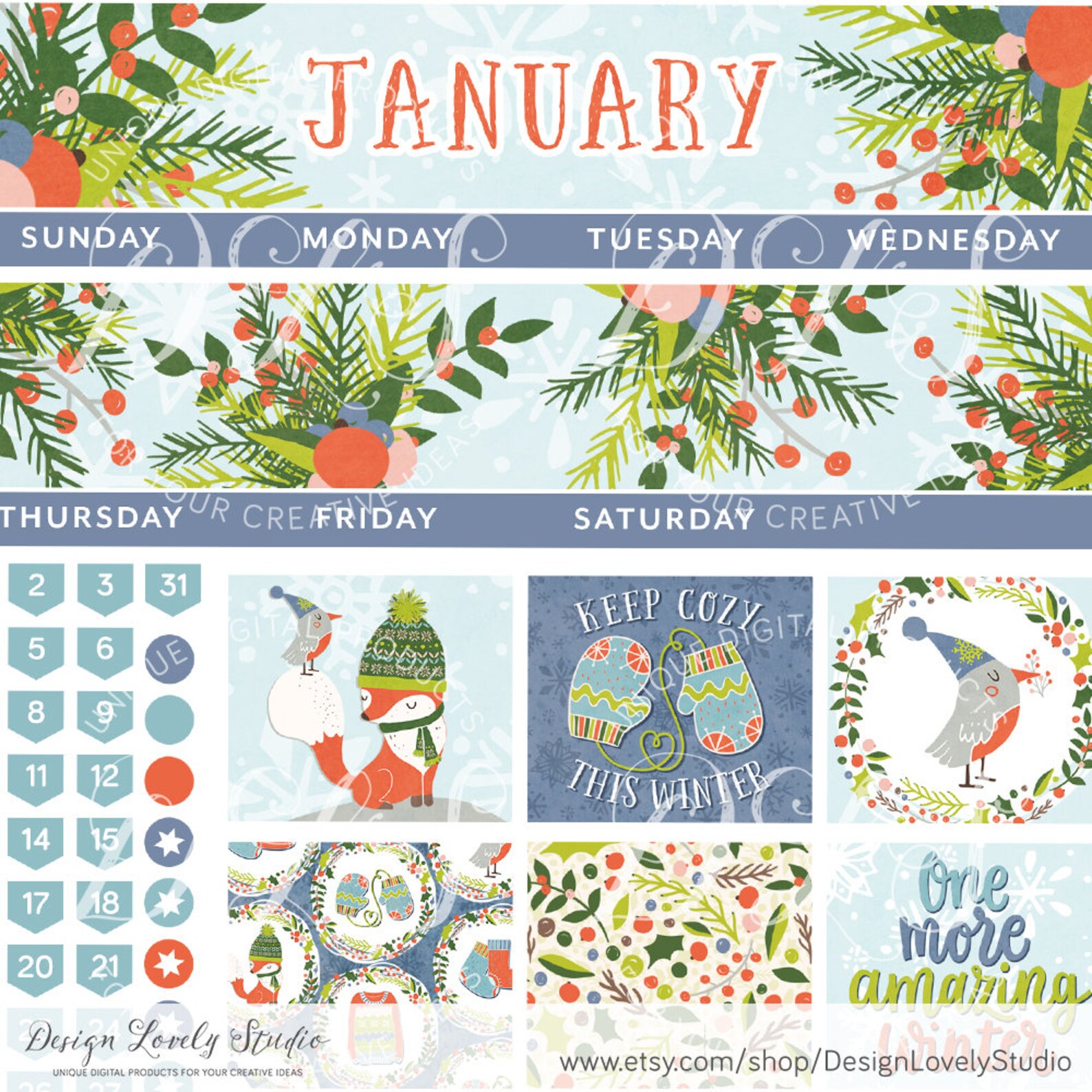 January Monthly Kit January Planner Stickers January Monthly | Etsy