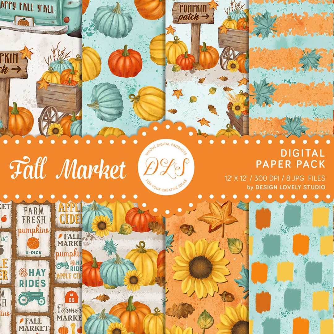 Fall Digital Paper, Pumpkin Digital Paper, Halloween Digital Paper ...