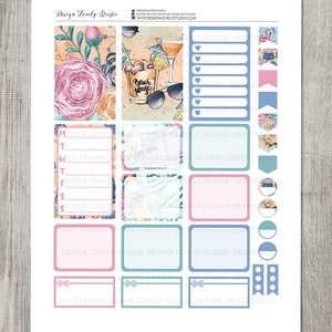 Beach Day Planner Stickers, Big Happy Planner Printable Stickers Kit ...