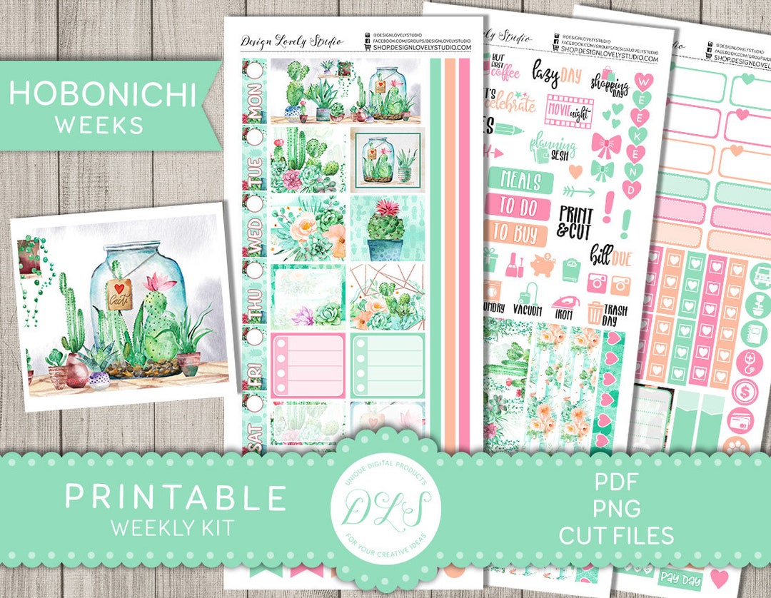 CACTUS Planner Stickers Kit, Printable Hobonichi Weeks Planner Stickers ...