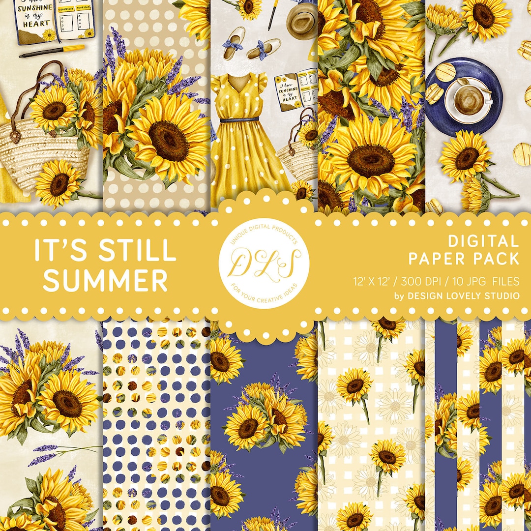 Sunflower Digital Paper Pack, Sunflower Digital Background, Summer ...