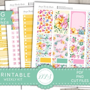 Floral Planner Stickers Kit, PRINTABLE Big Happy Planner Stickers Kit ...