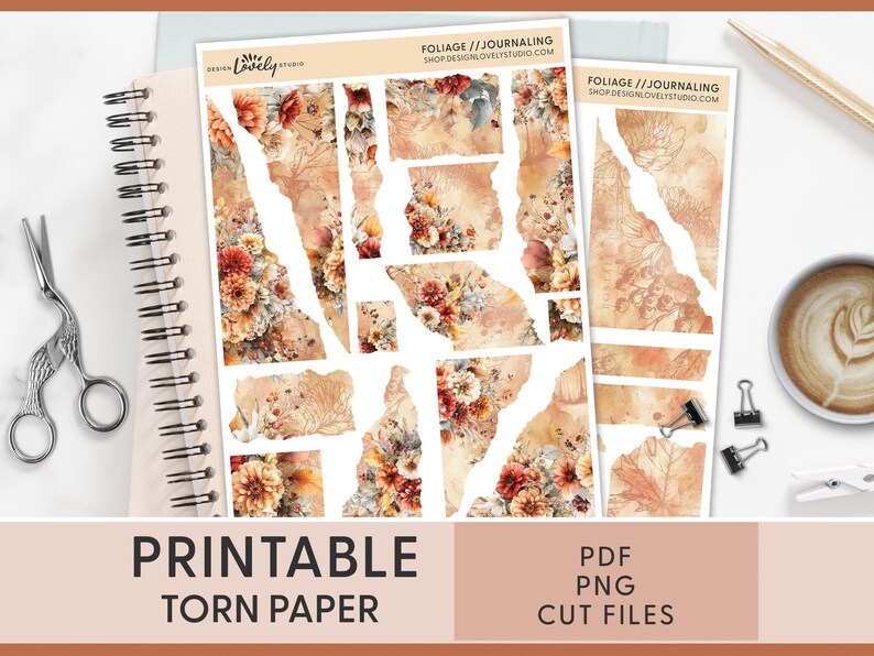 Fall Foliage Torn Paper Stickers – Printable Ripped Paper for Autumn ...