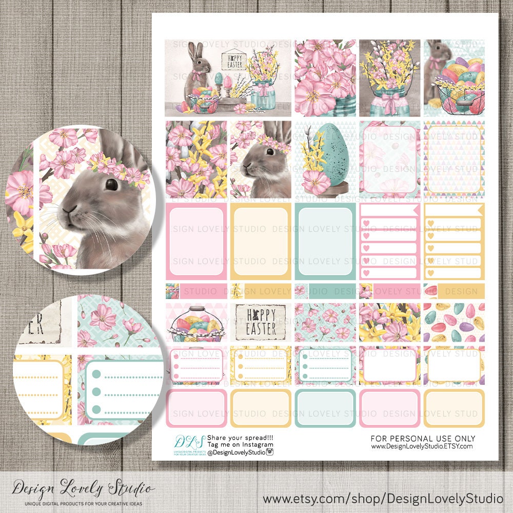 Easter Planner Stickers Printable Easter Weekly Stickers Kit - Etsy
