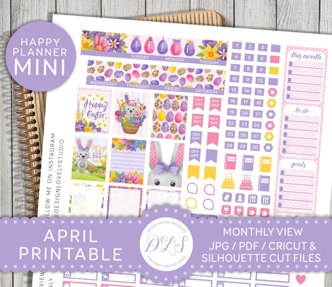 April Mini Happy Planner, Mambi Mini Planner, April Monthly View Kit ...