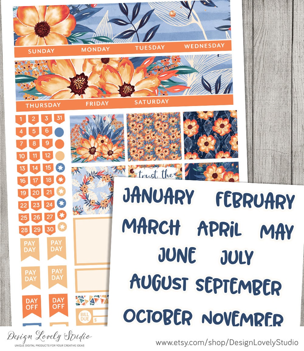 PRINTABLE Monthly Planner Stickers Kit, Floral Planner Stickers, Fall ...