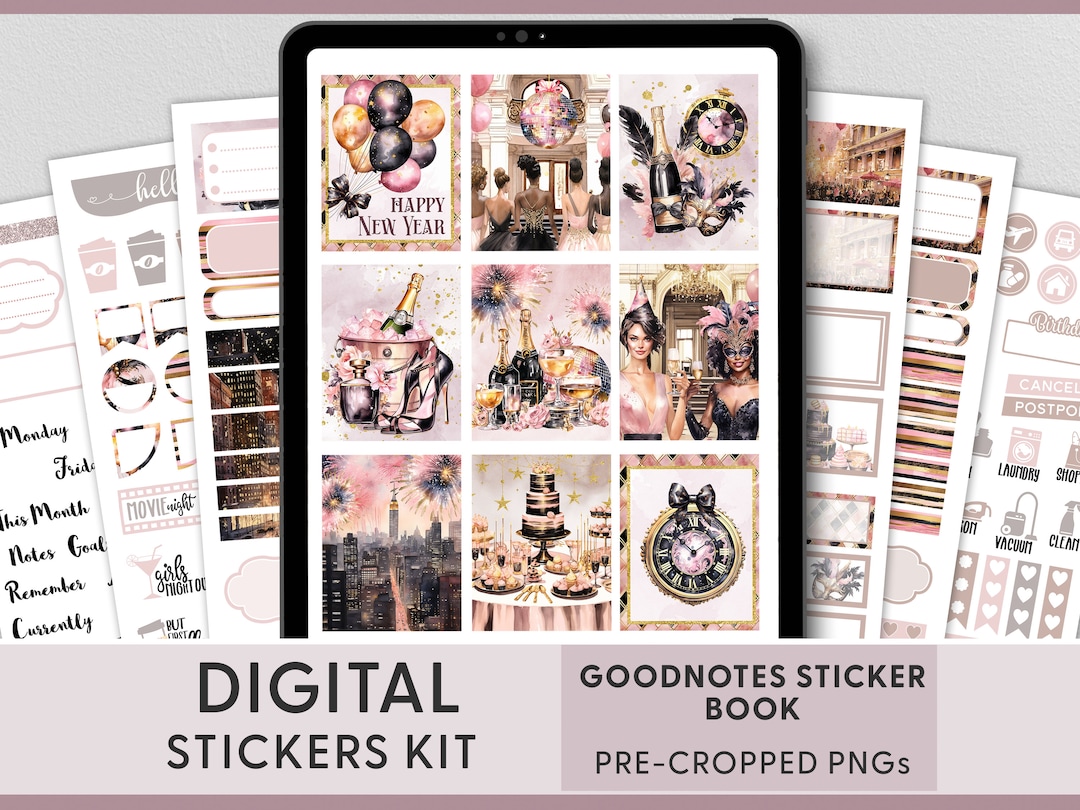 New Year's Eve Stickers, New Year Planner Kit, Digital Planner Stickers ...