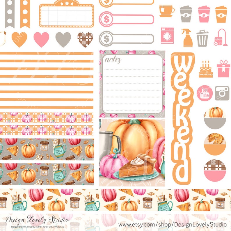 THANKSGIVING Planner Stickers, PRINTABLE Mini Happy Planner Stickers ...