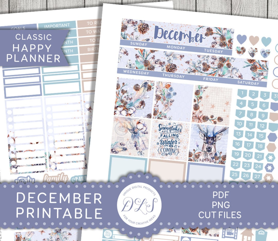 DECEMBER Monthly Planner Stickers, Happy Planner Printable Stickers ...